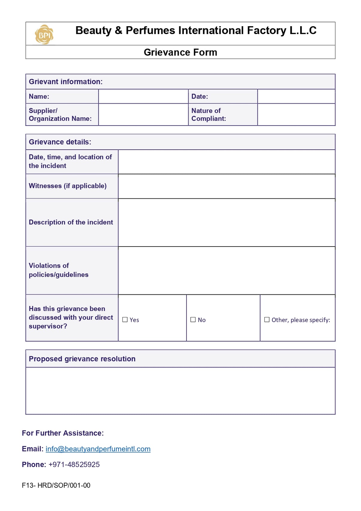 Grievance Form