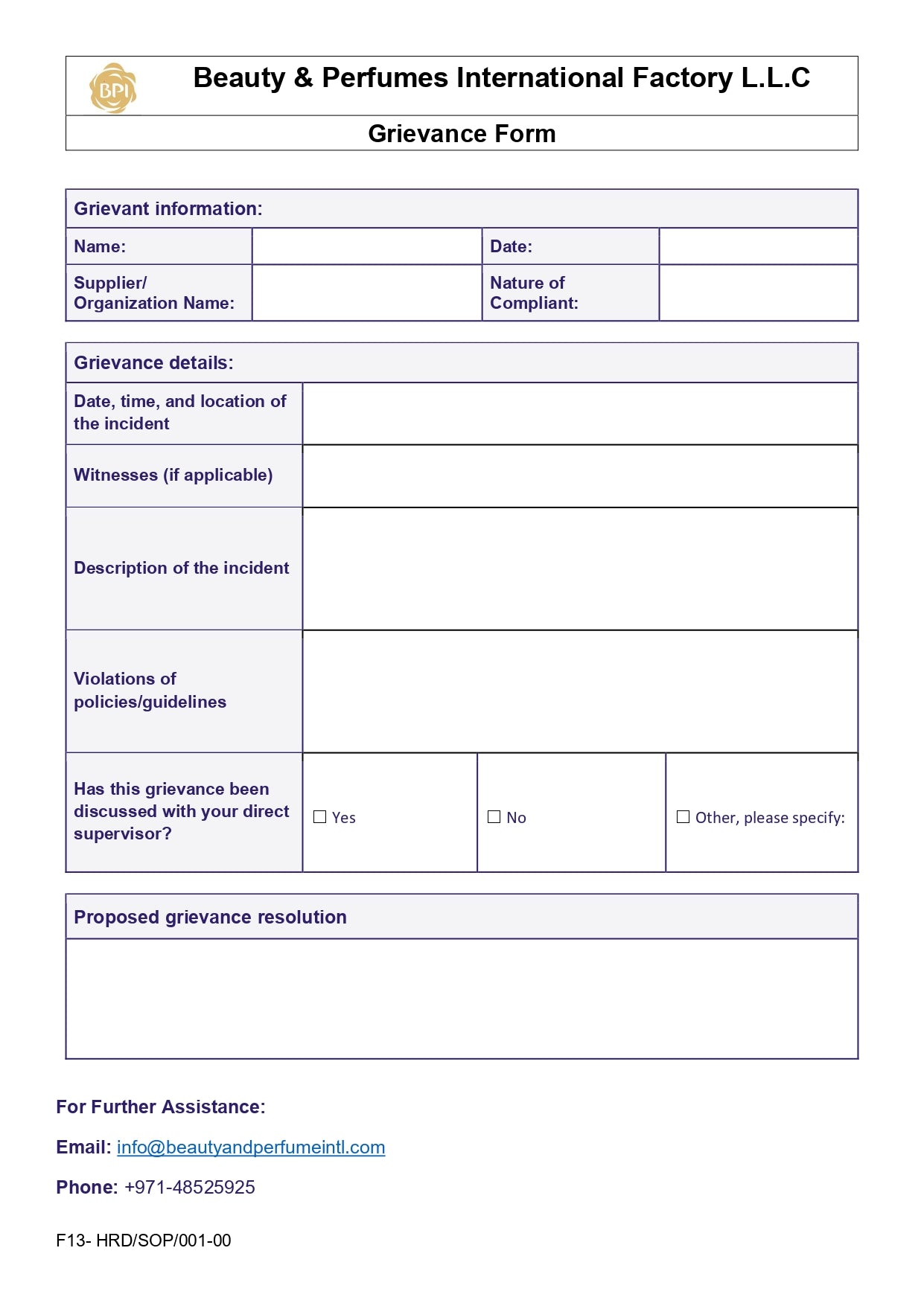 Grievance Form